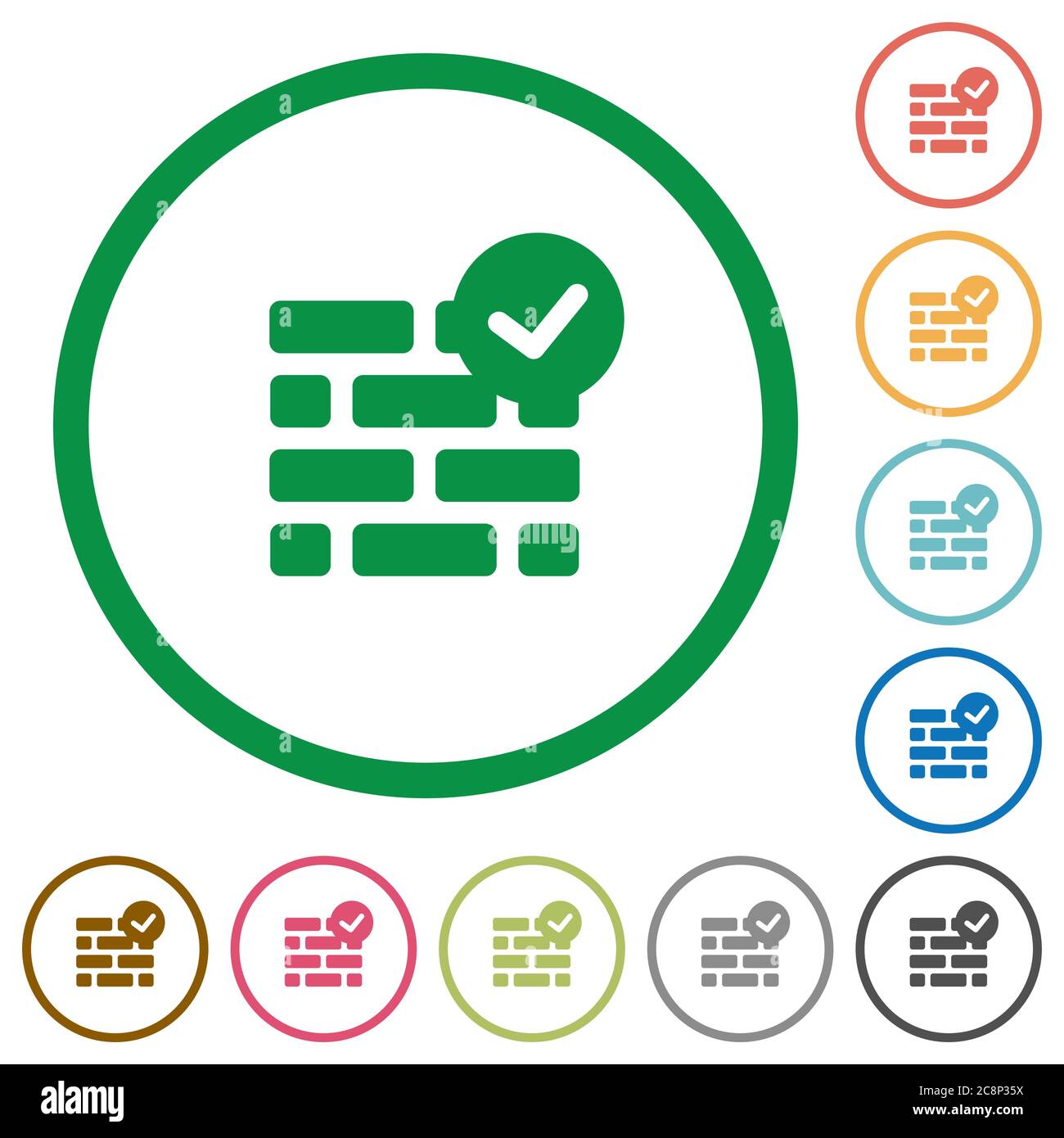 Set of active firewall color round outlined flat icons on white ...