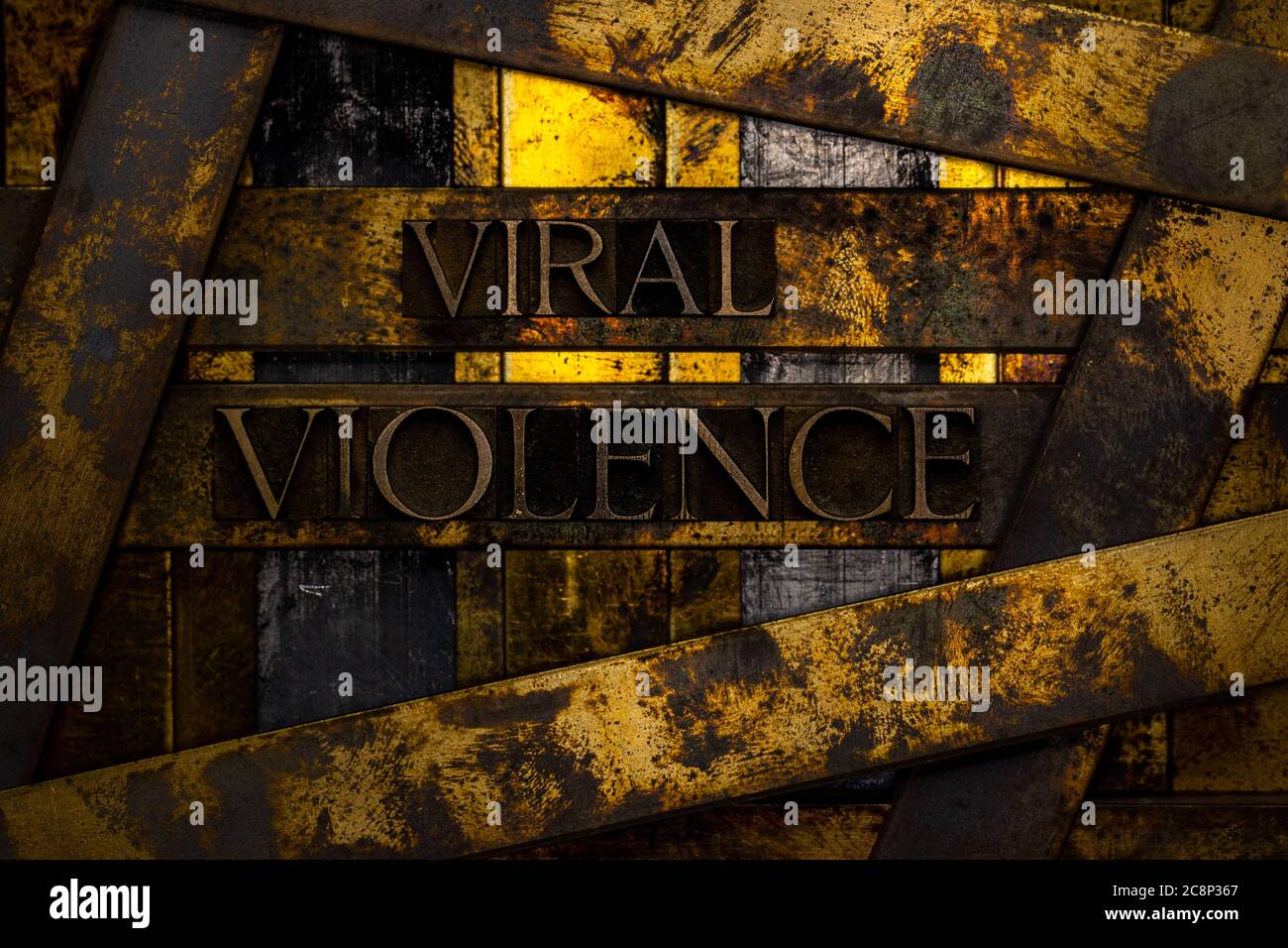 Viral Violence text formed with real authentic typeset letters on ...