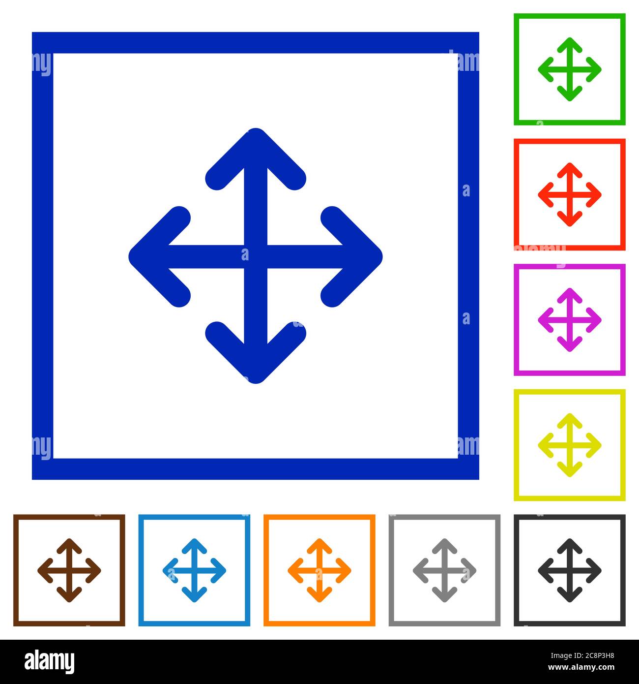Set of color square framed move flat icons on white background Stock ...