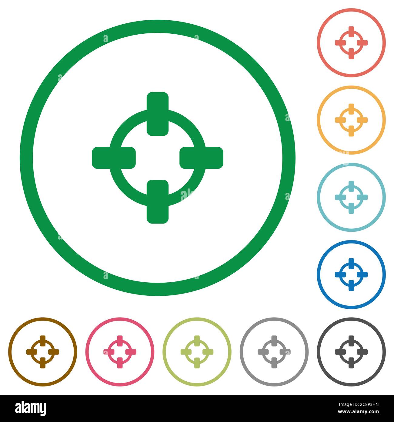 Set of target color round outlined flat icons on white background Stock ...