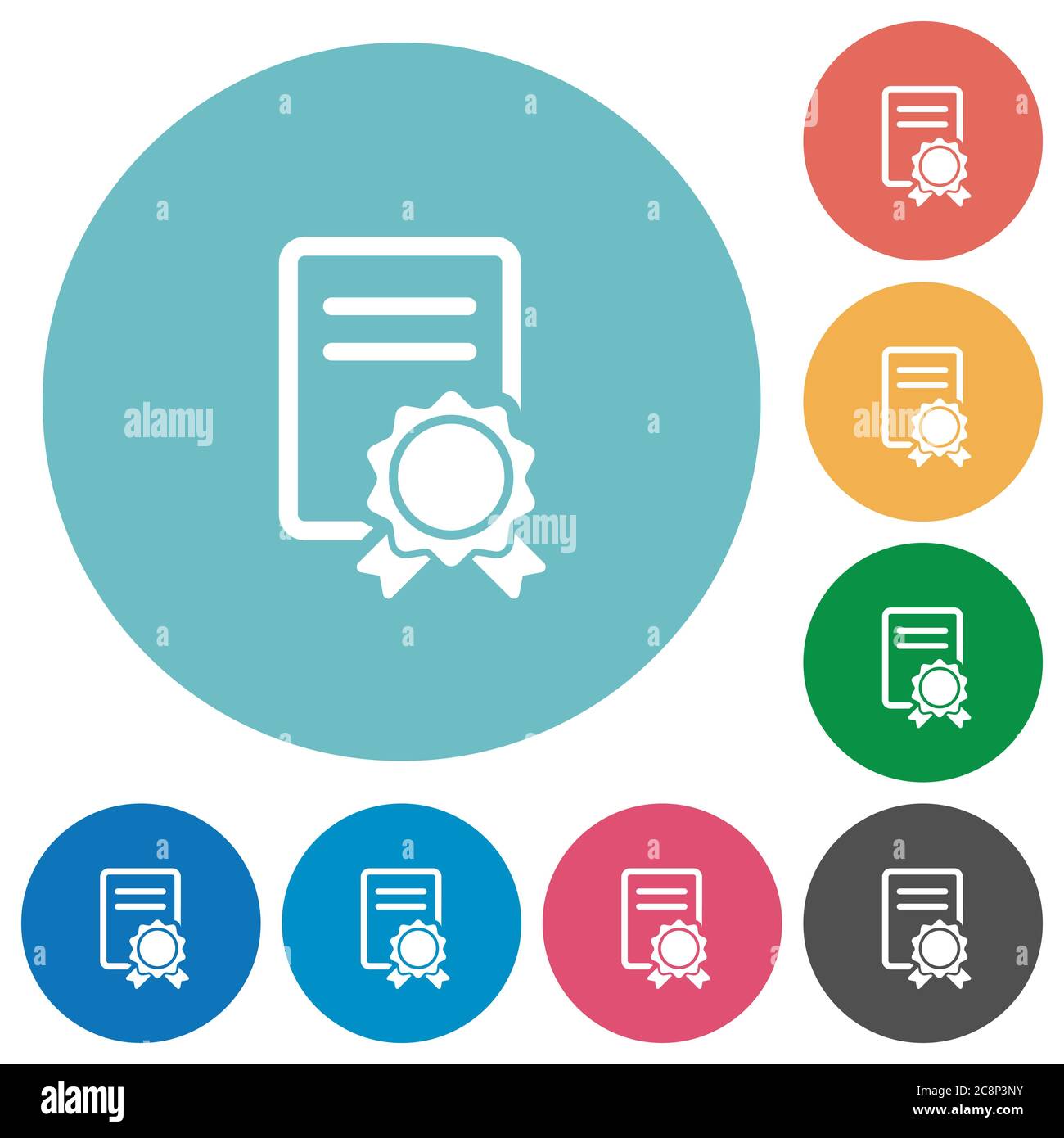 Flat certificate icon set on round color background Stock Vector Image ...