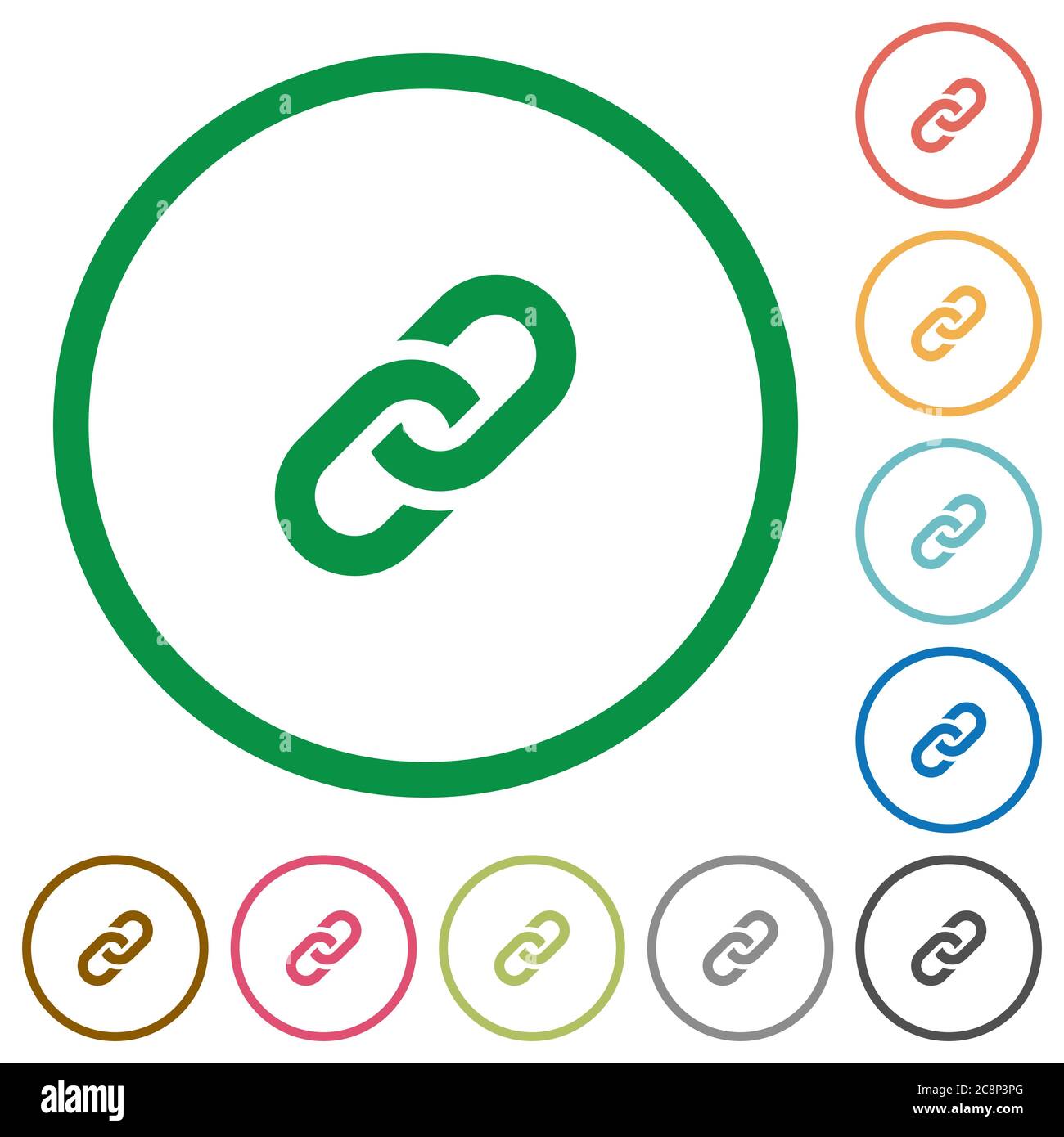 Set of link color round outlined flat icons on white background Stock ...