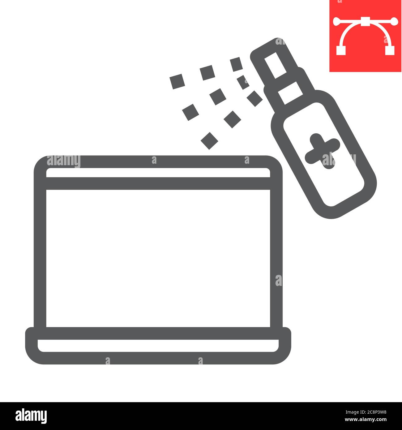 Disinfection laptop line icon, hygiene and disinfection, cleaning ...