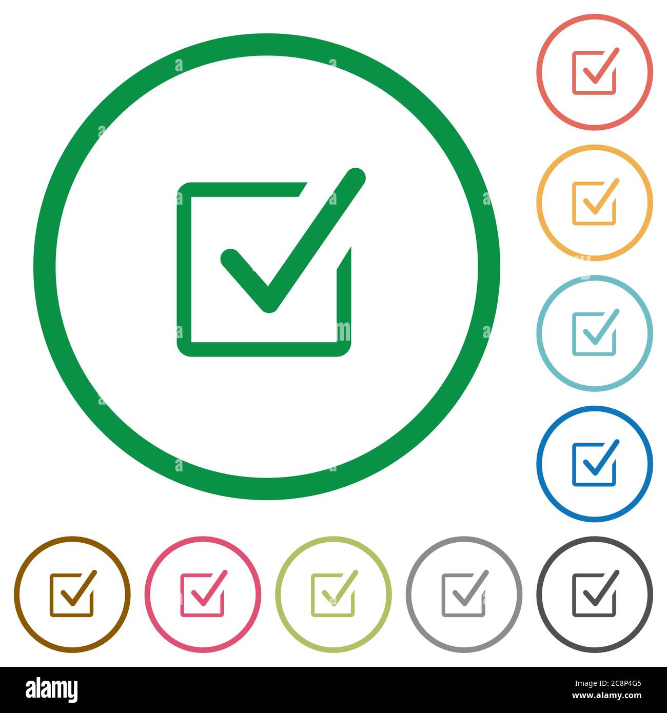 Set of Checked box color round outlined flat icons on white background ...