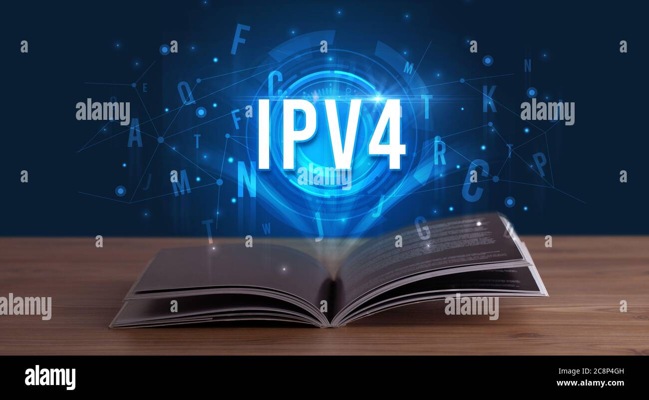 IPV4 inscription coming out from an open book, digital technology ...