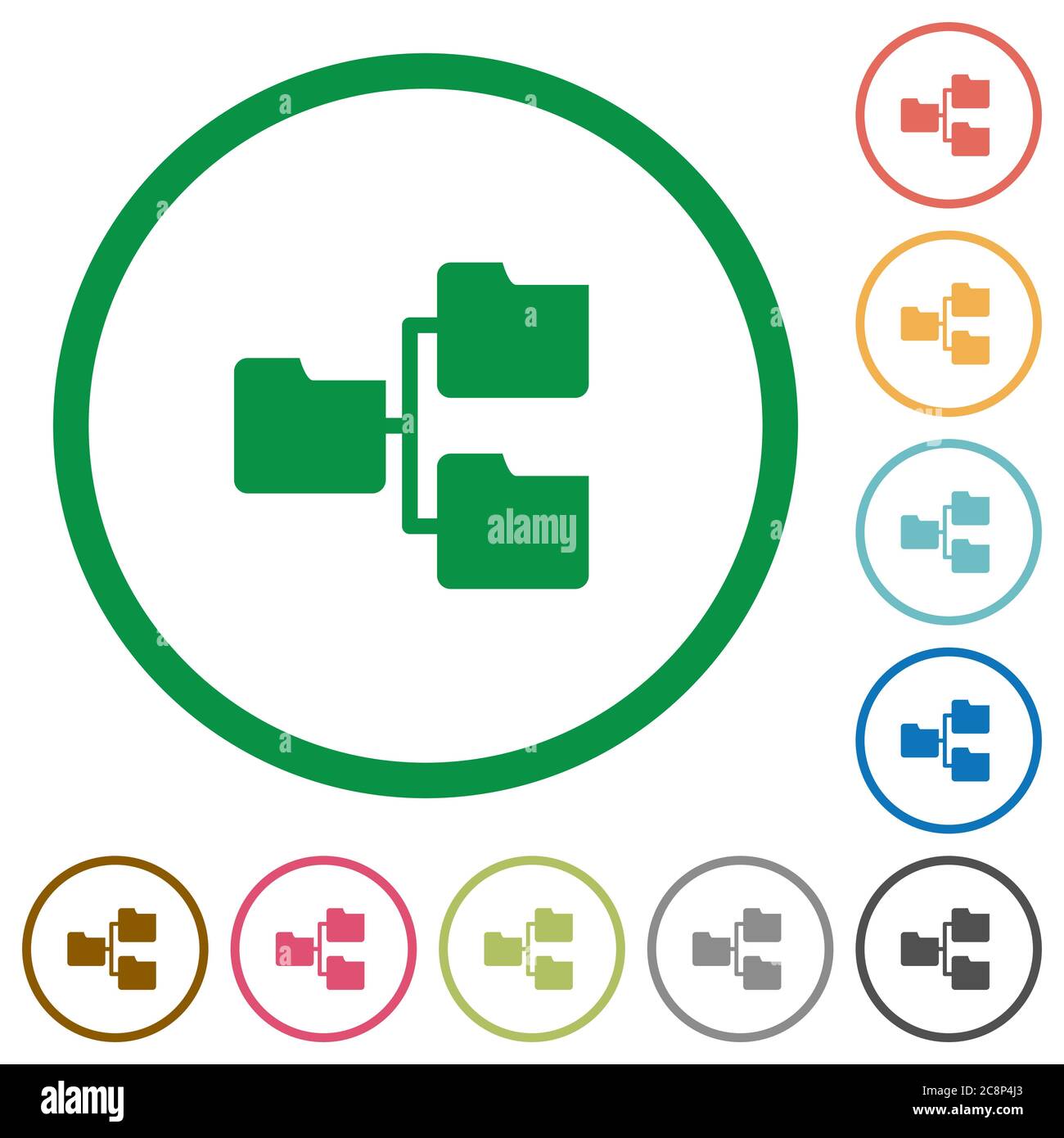 Set of Shared folders color round outlined flat icons on white ...
