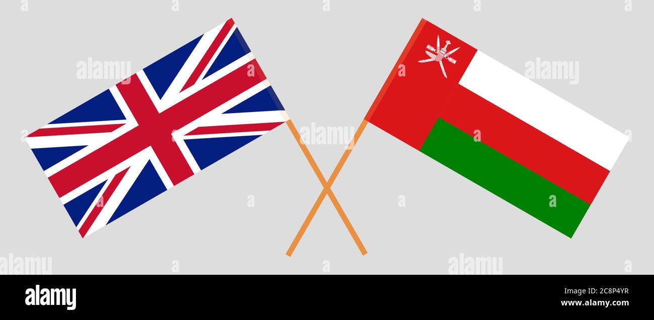 Crossed flags of Oman and the UK. Official colors. Correct proportion ...