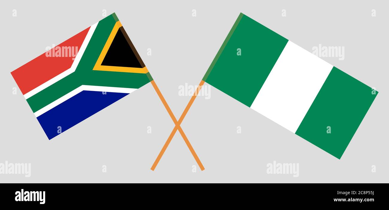Crossed flags of Nigeria and the RSA. Official colors. Correct ...
