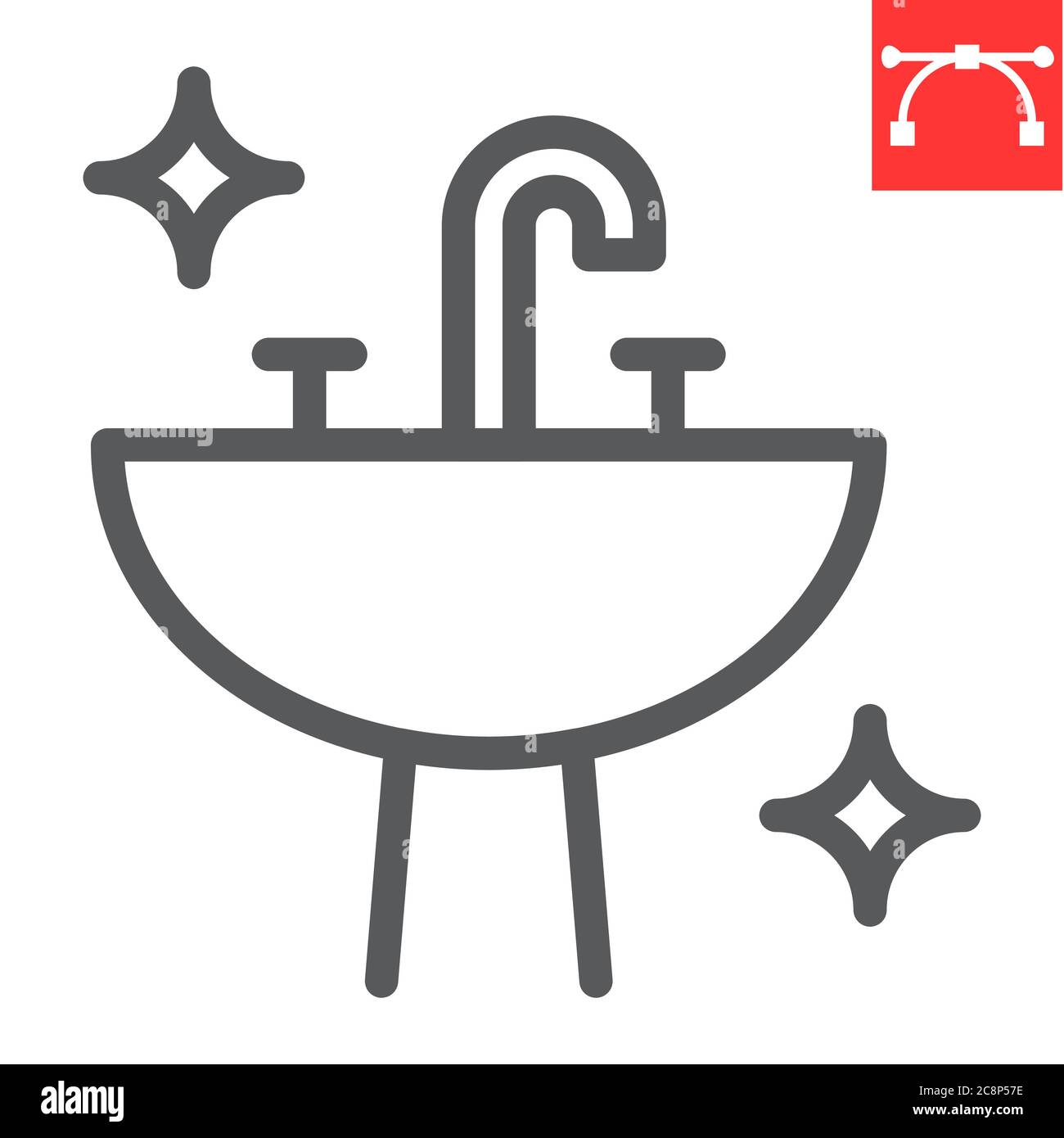 Washbasin line icon, hygiene and bathroom, disinfection sink sign ...