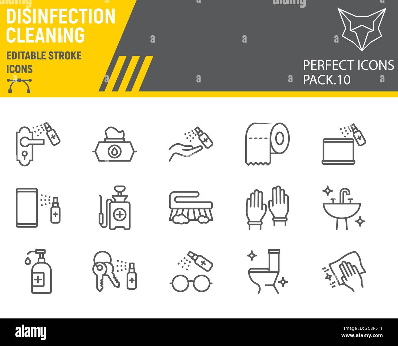 Disinfection line icon set, cleaning symbols collection, vector ...
