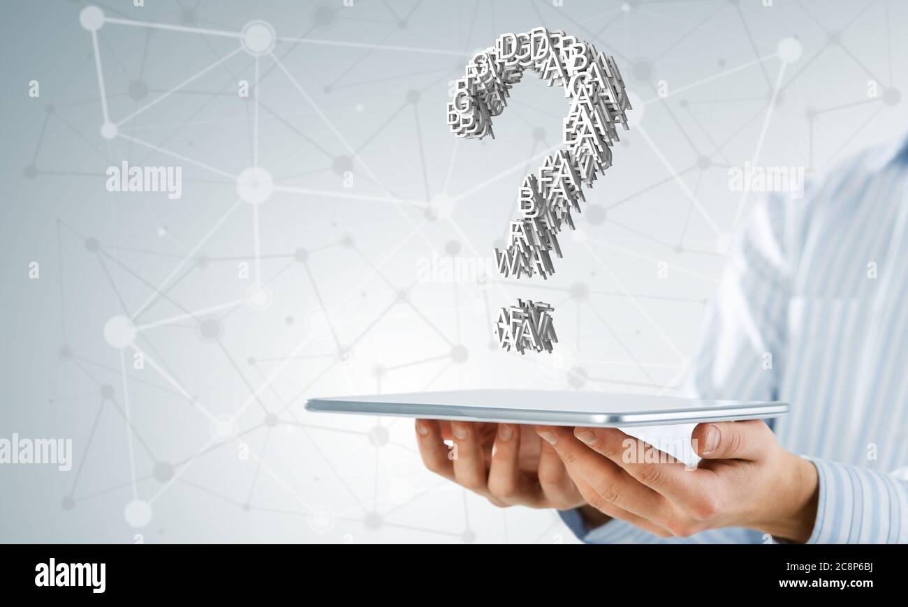 Question mark on tablet screen Stock Photo - Alamy