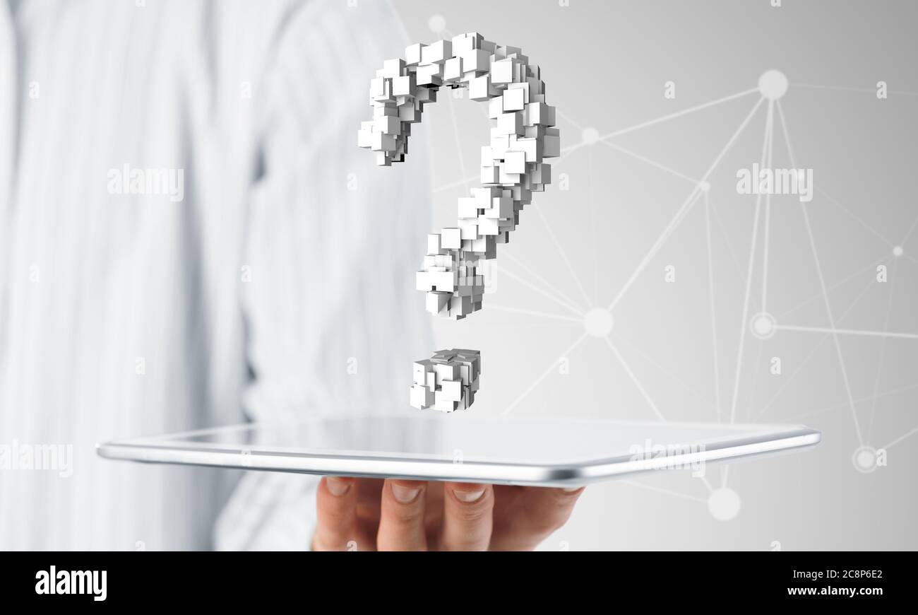 Question mark on tablet screen Stock Photo - Alamy