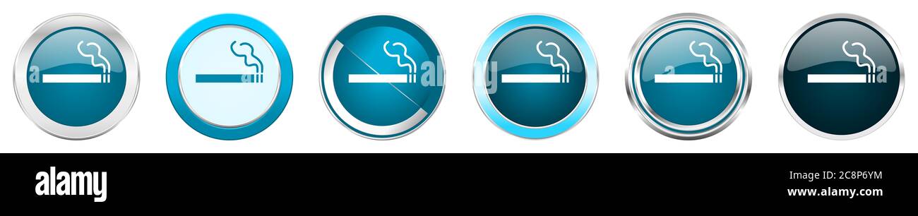 Cigarette silver metallic chrome border icons in 6 options, set of web ...