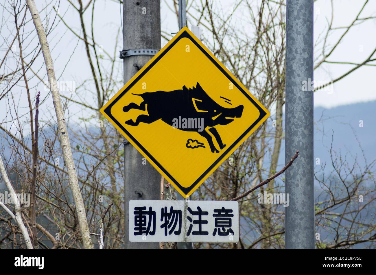 Streetsign in Miyoshi, Tokushima Prefecture, Shikoku, Japan warning of ...