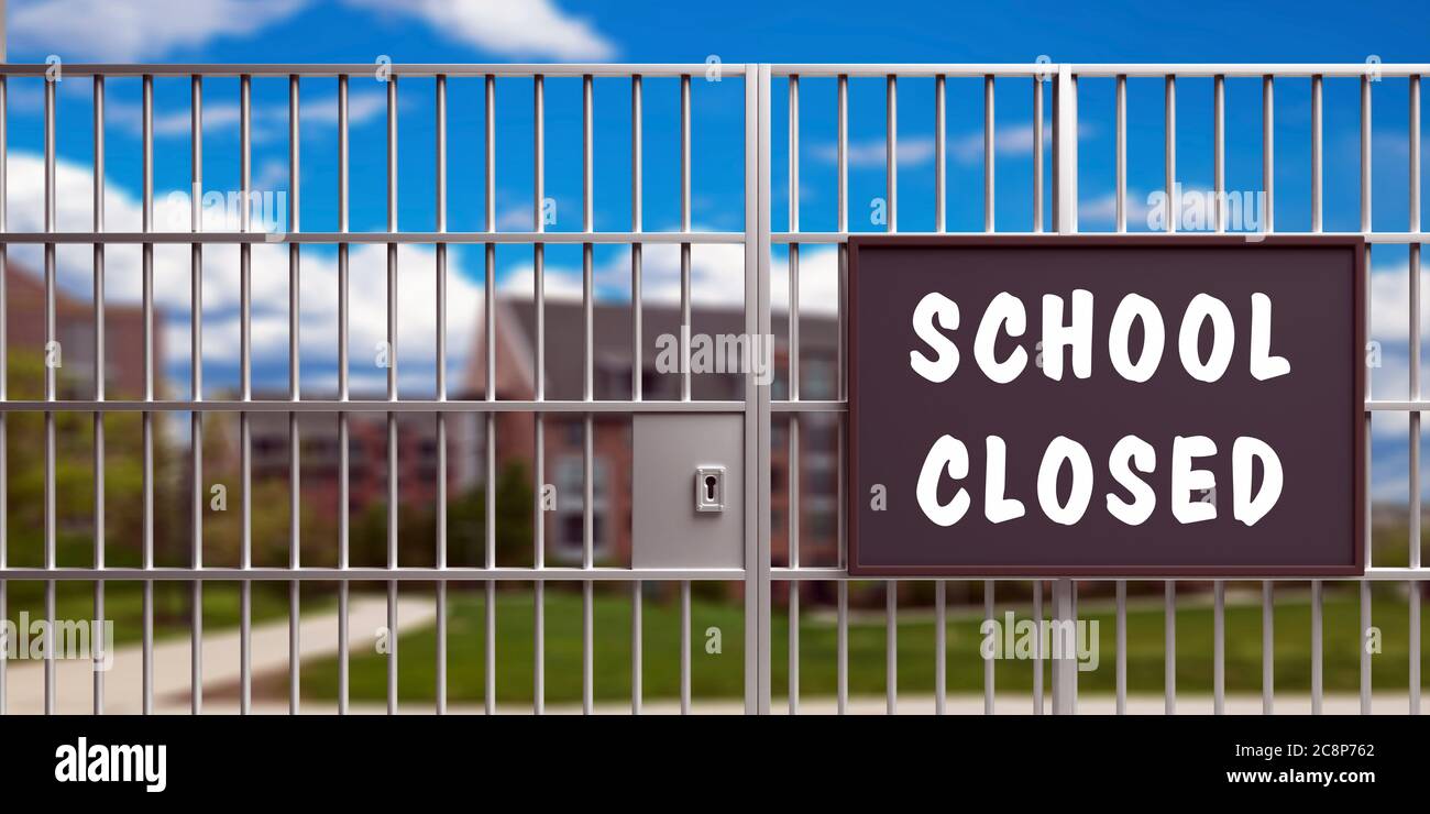 School closed at Coronavirus days. SCHOOL CLOSED text message sign on ...