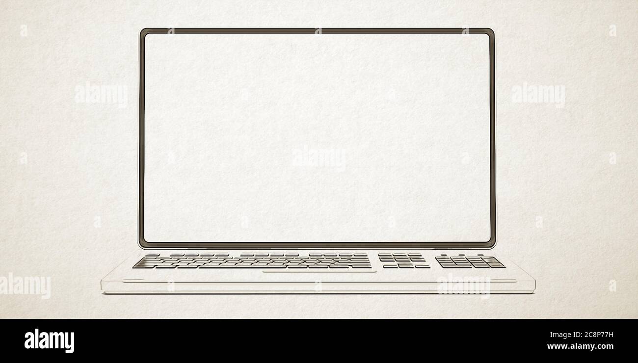 Modern laptop cartoon, blank empty screen, template copy space ...