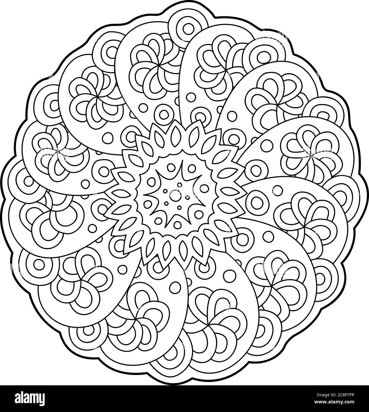 Beautiful hand drawn abstract round pattern for coloring book on white ...