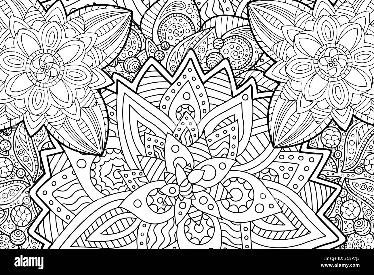 Beautiful rectangle art for coloring book with abstract floral pattern ...