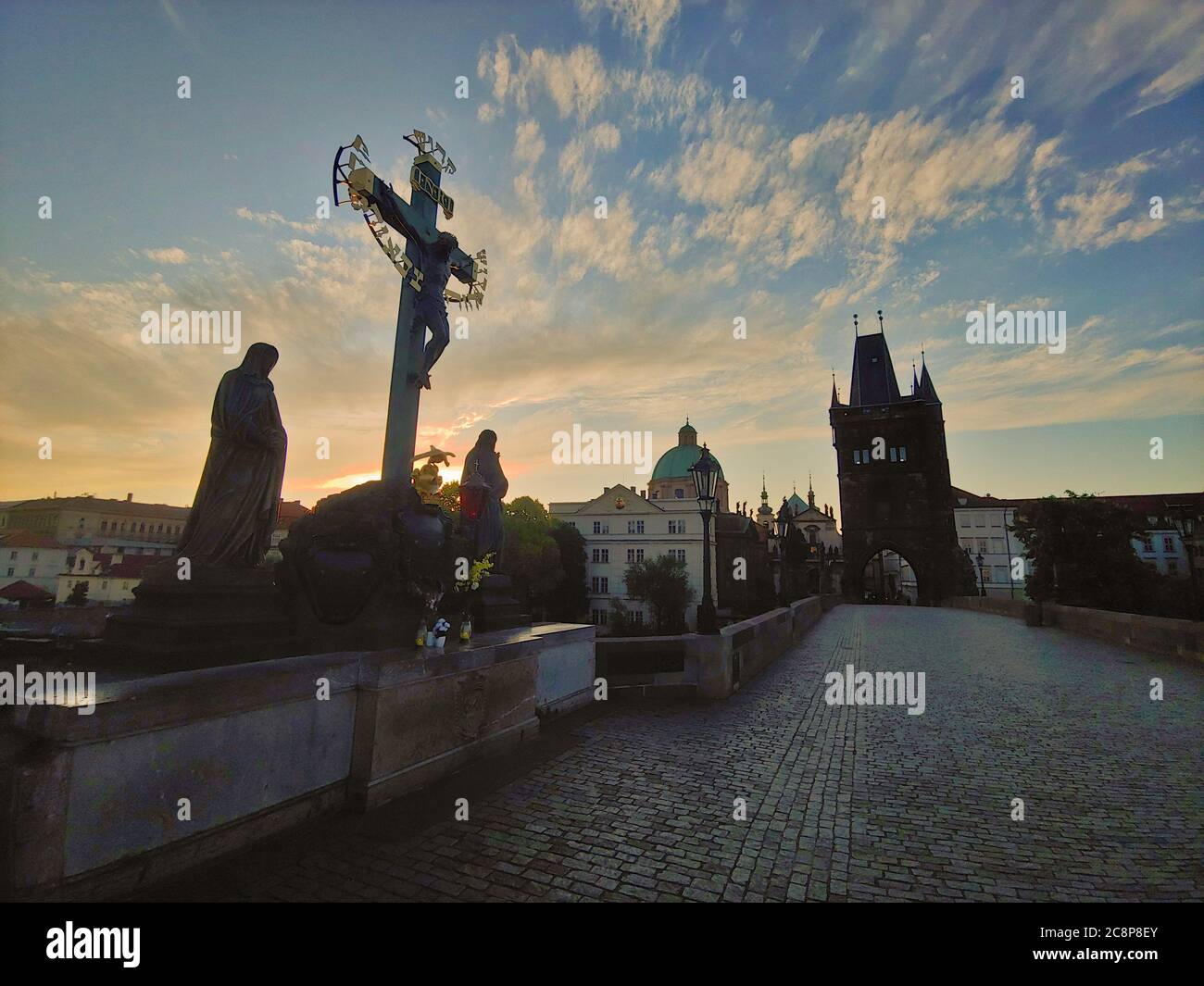 Calvary on Charles bridge in the Prague, sunrise Stock Photo - Alamy