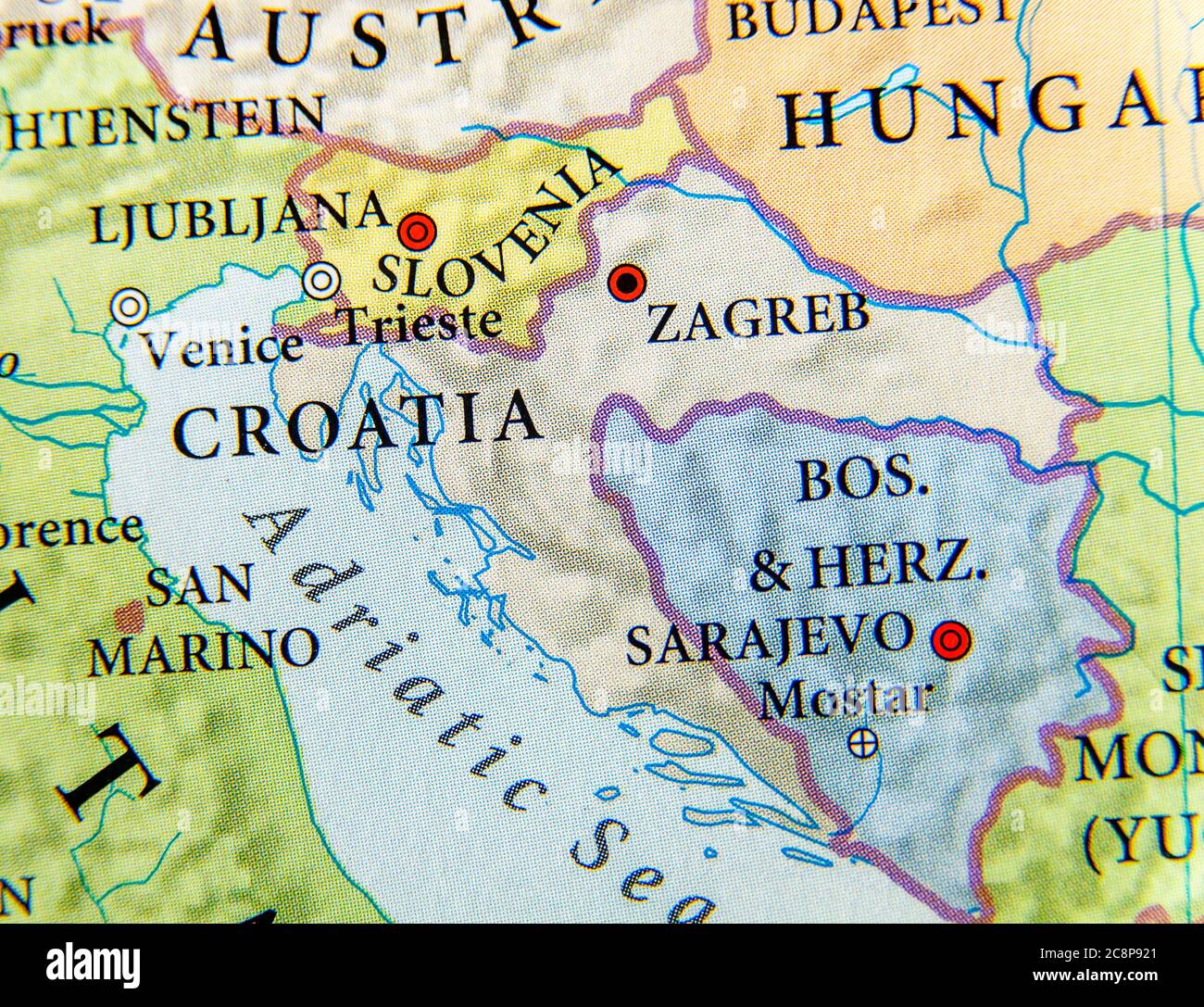 Geographic map of European country Croatia with important cities Stock ...