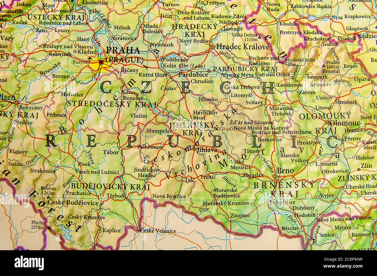 Geographic map of European country Czech Republic with important cities ...