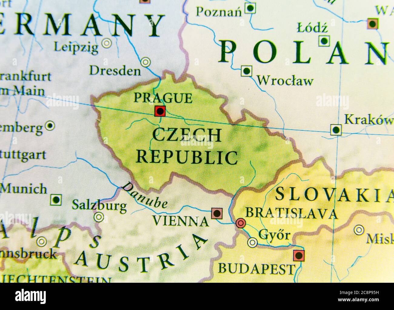Geographic map of European country Czech Republic with important cities ...