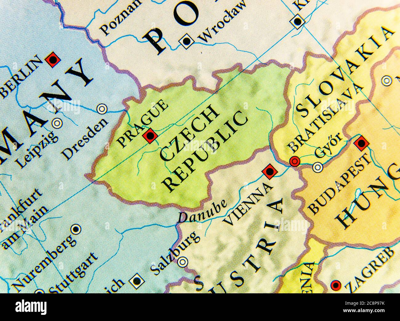 Geographic map of European country Czech Republic with important cities ...