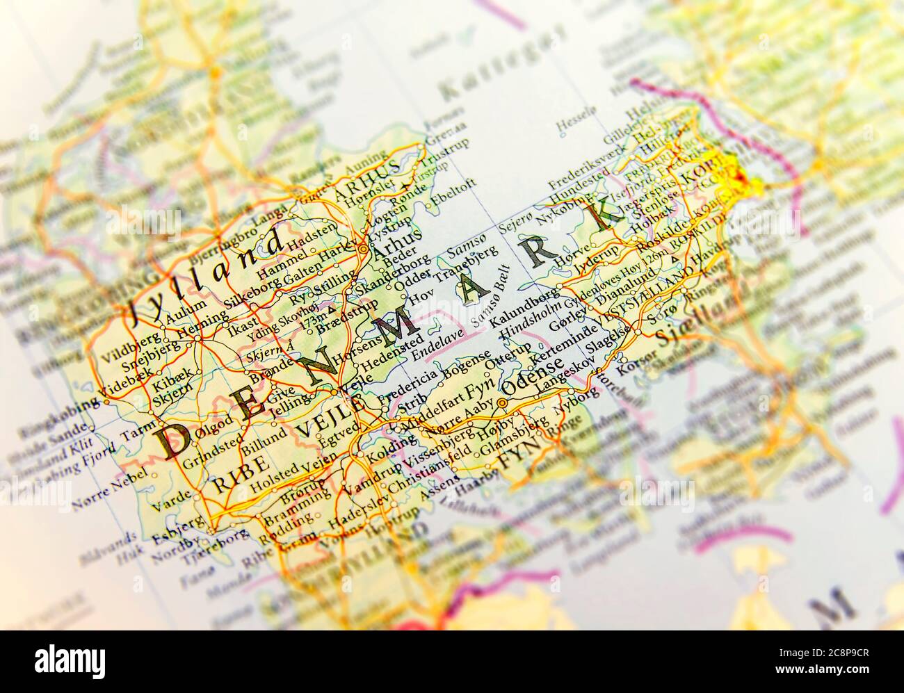 Geographic map of European country Denmark with important cities Stock ...