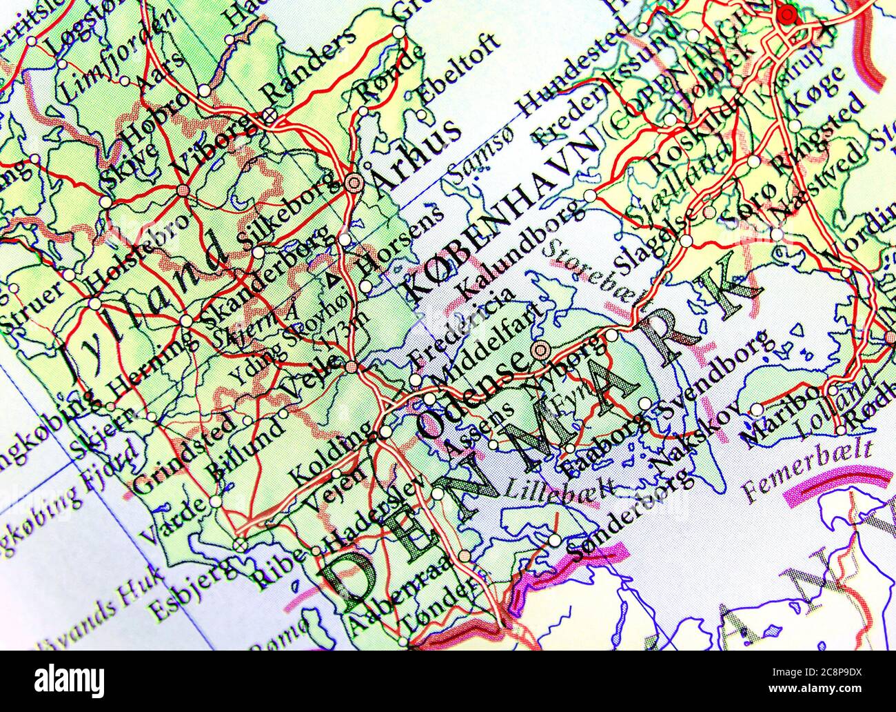 Geographic map of European country Denmark with important cities Stock ...