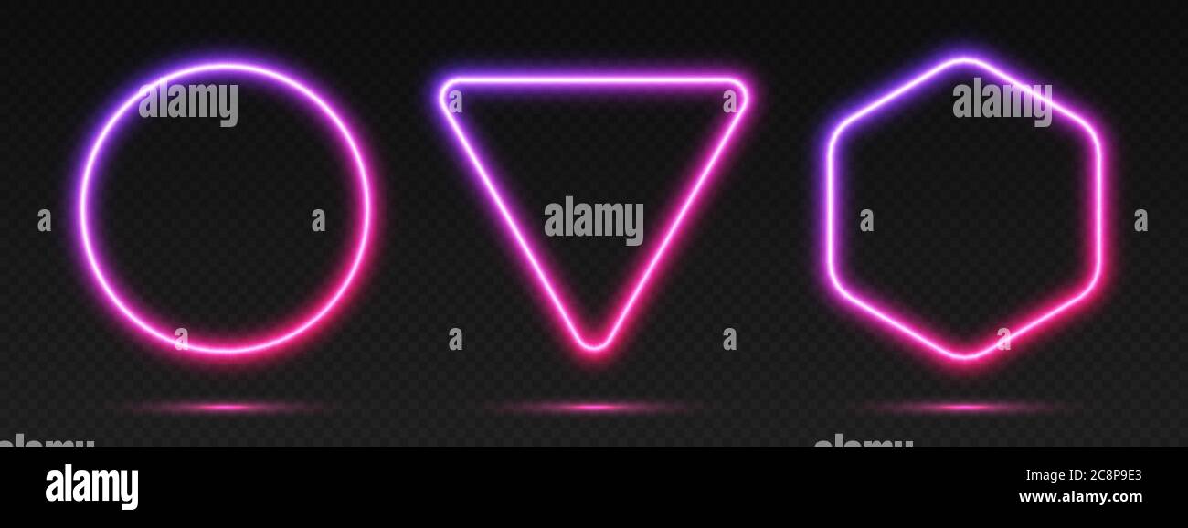 Neon gradient frames set, collection of purple-pink glowing borders ...