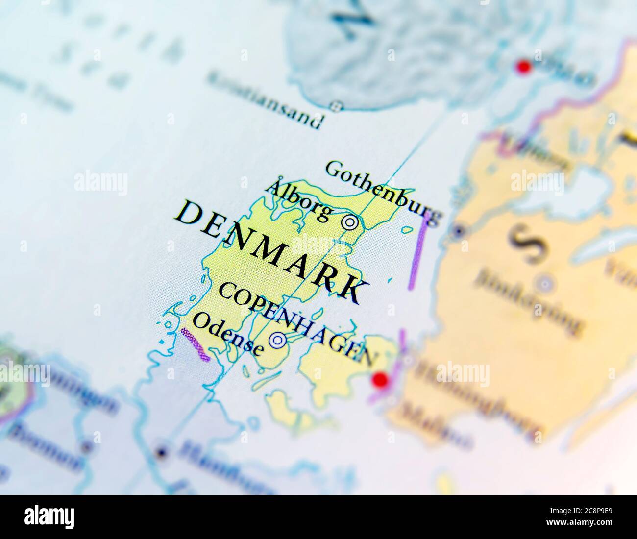 Geographic map of European country Denmark with important cities Stock ...