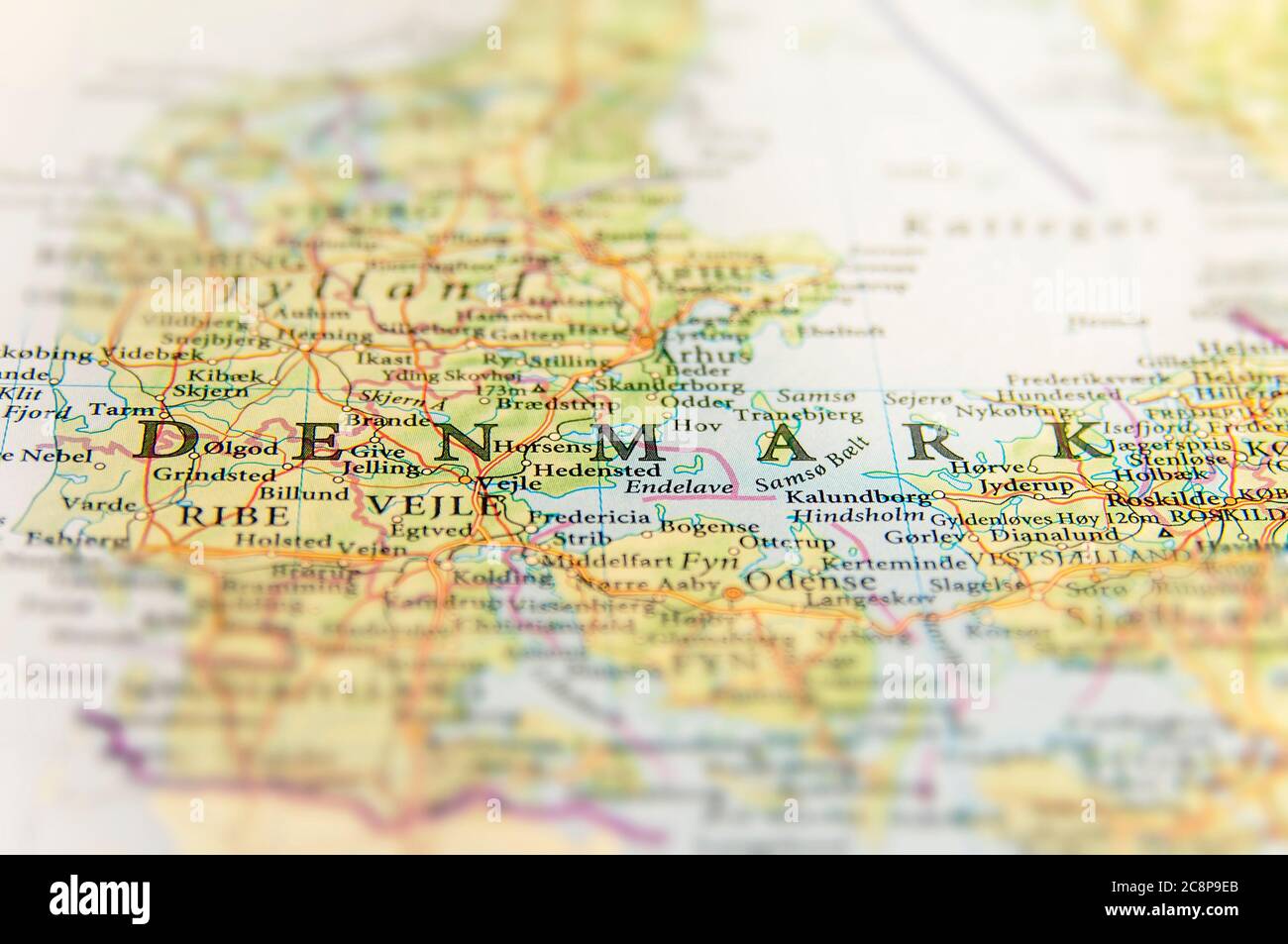 Geographic map of European country Denmark with important cities Stock ...