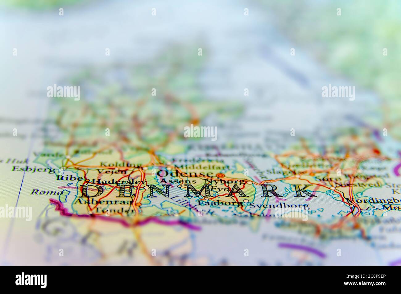 Geographic map of European country Denmark with important cities Stock ...