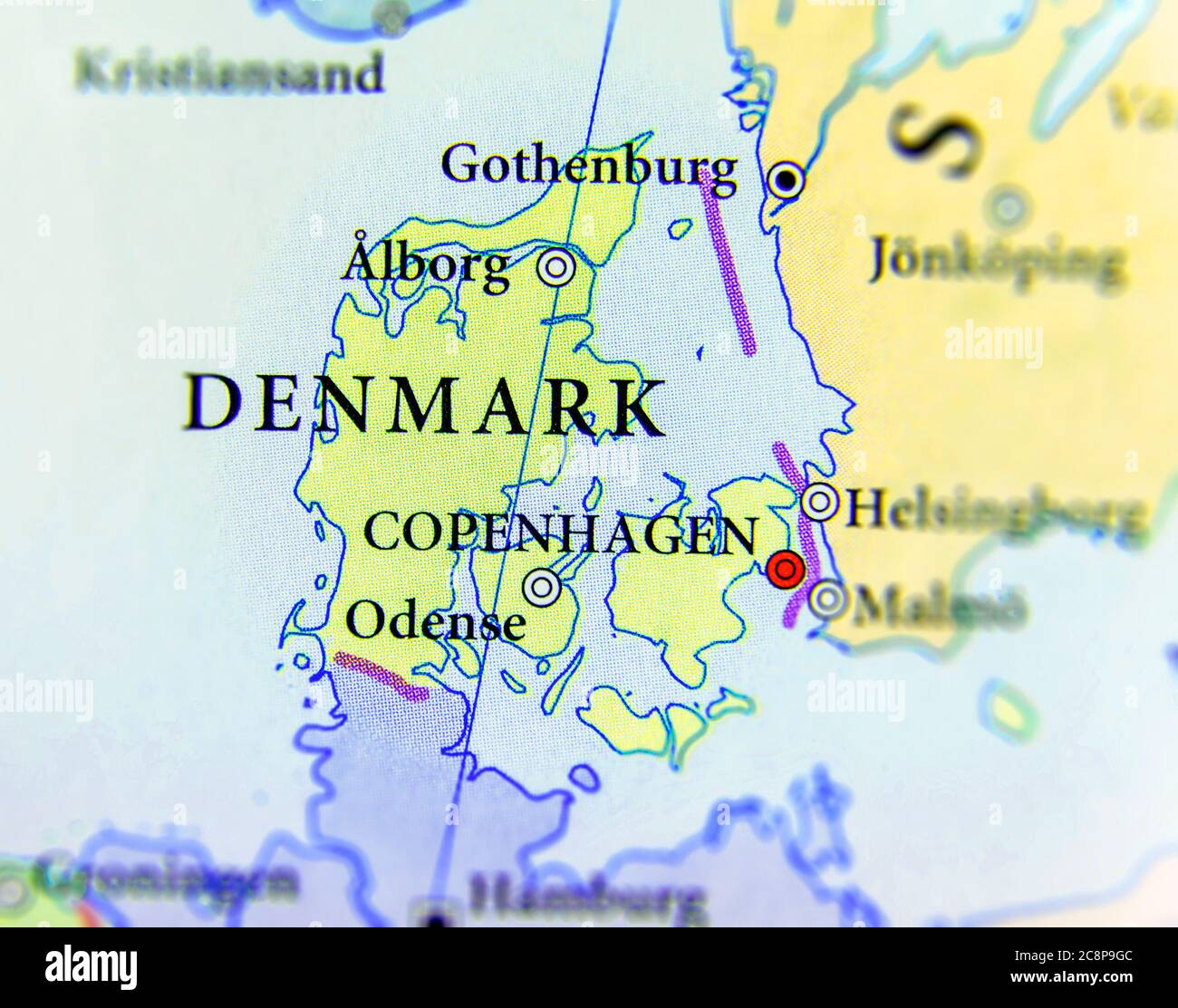 Geographic map of European country Denmark with important cities Stock ...
