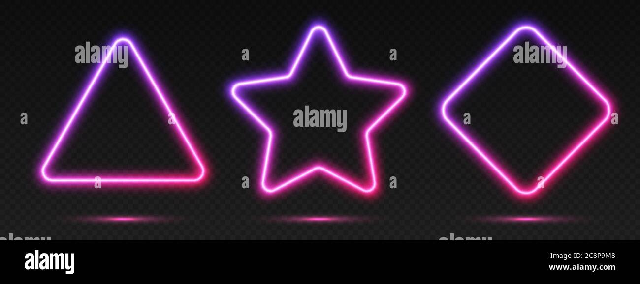 Neon gradient frames set, collection of purple-pink glowing borders ...