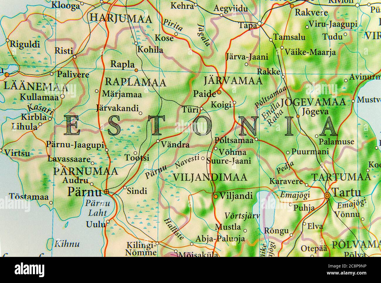 Geographic map of European country Estonia with important cities Stock ...