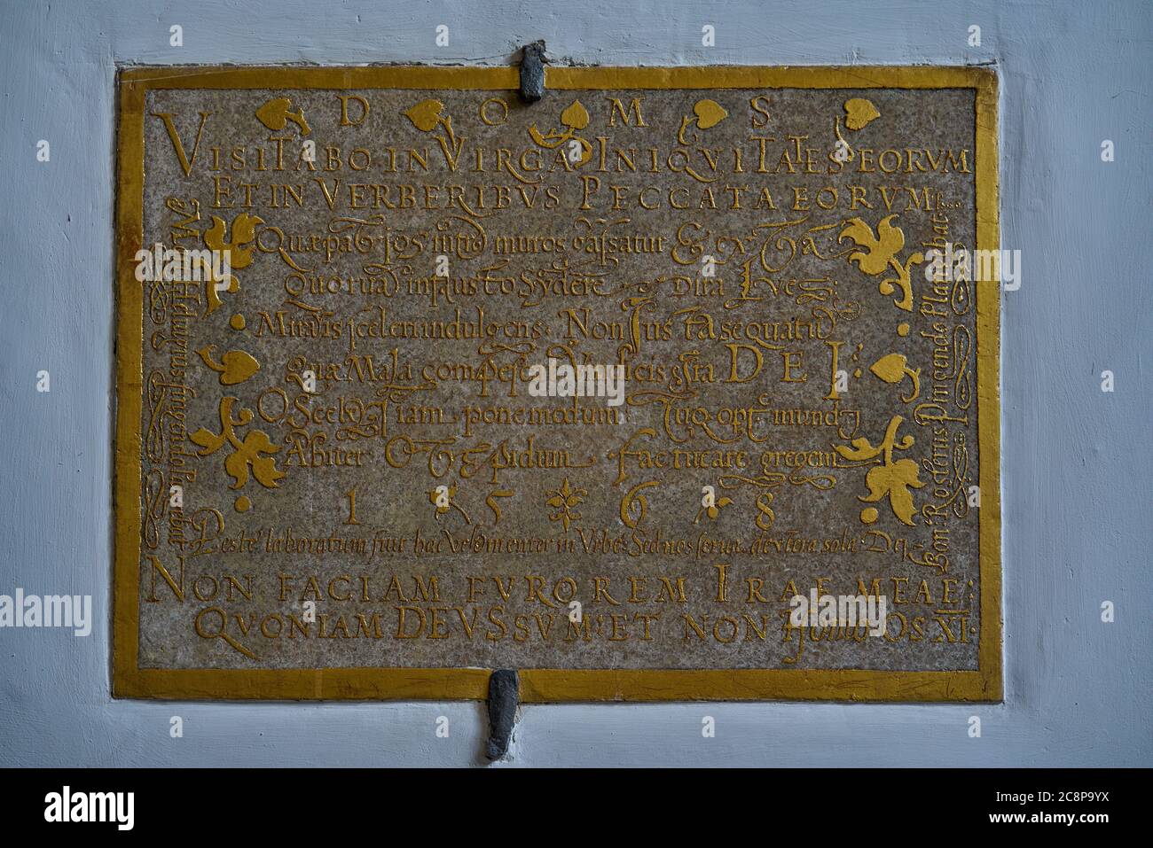 XVIth century metal board with the inscription Gothic garrison church ...