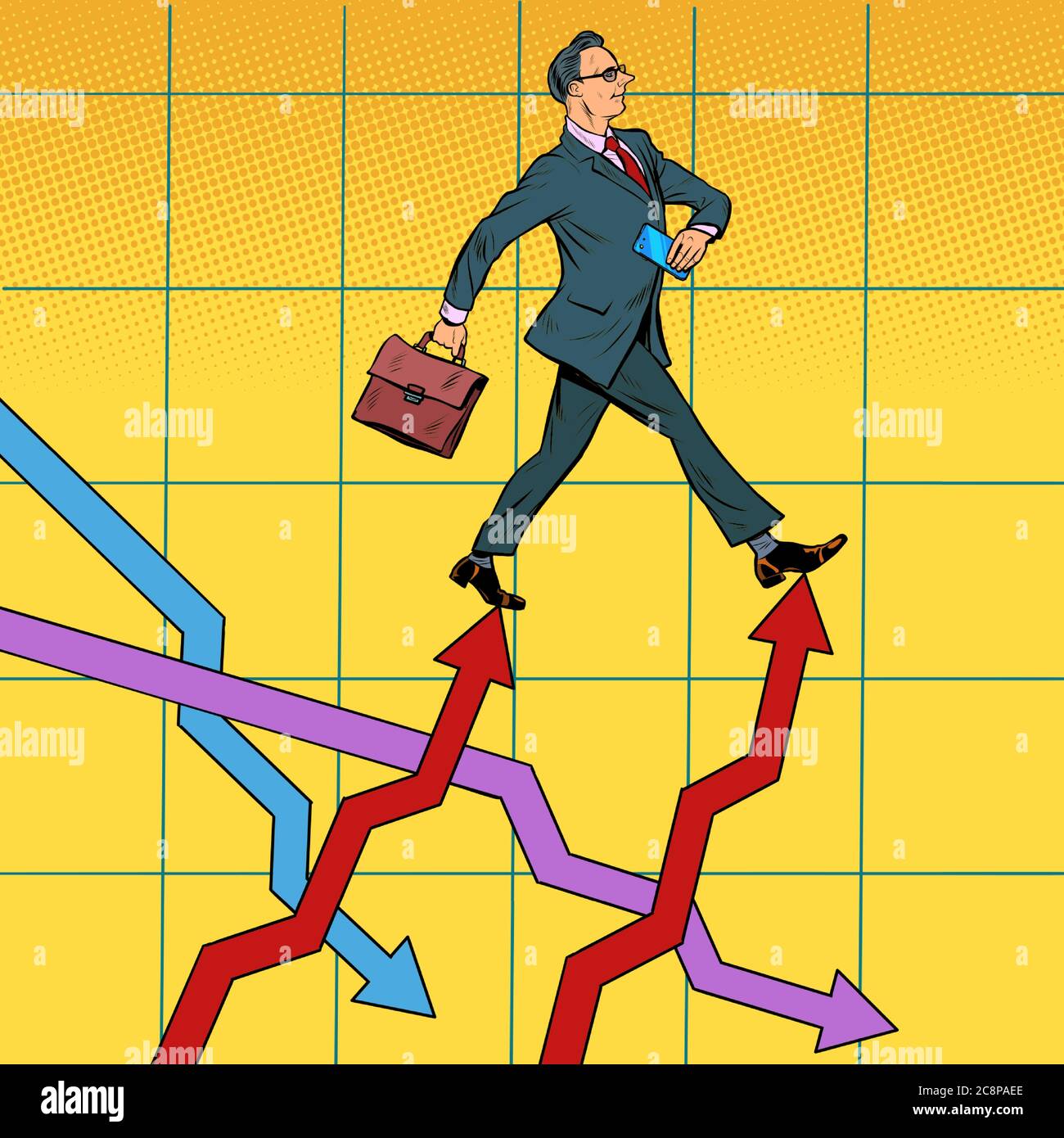 Successful businessman walking forward on growth charts Stock Vector ...