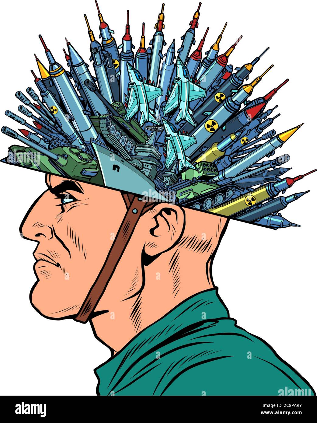 Militarism concept. A man with missiles and weapons Stock Vector Image ...