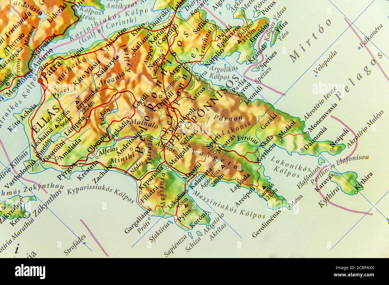 Geographic map of European country Greece with Peloponnese island Stock ...
