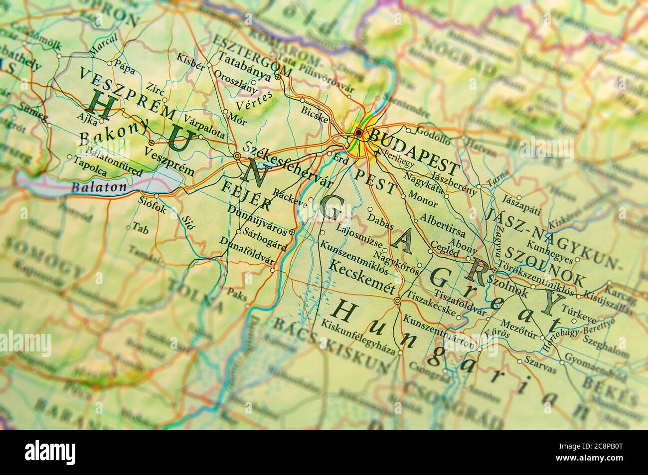 Geographic map of European country Hungary with important cities Stock ...