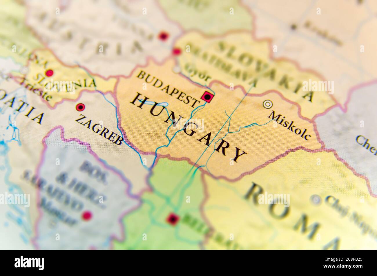 Geographic map of European country Hungary with important cities Stock ...