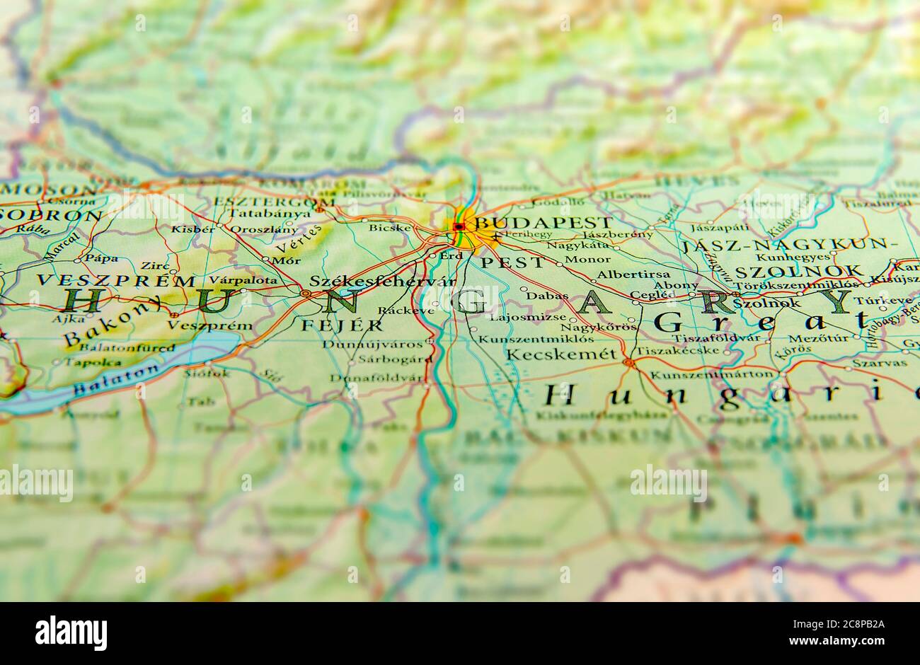 Geographic map of European country Hungary with important cities Stock ...