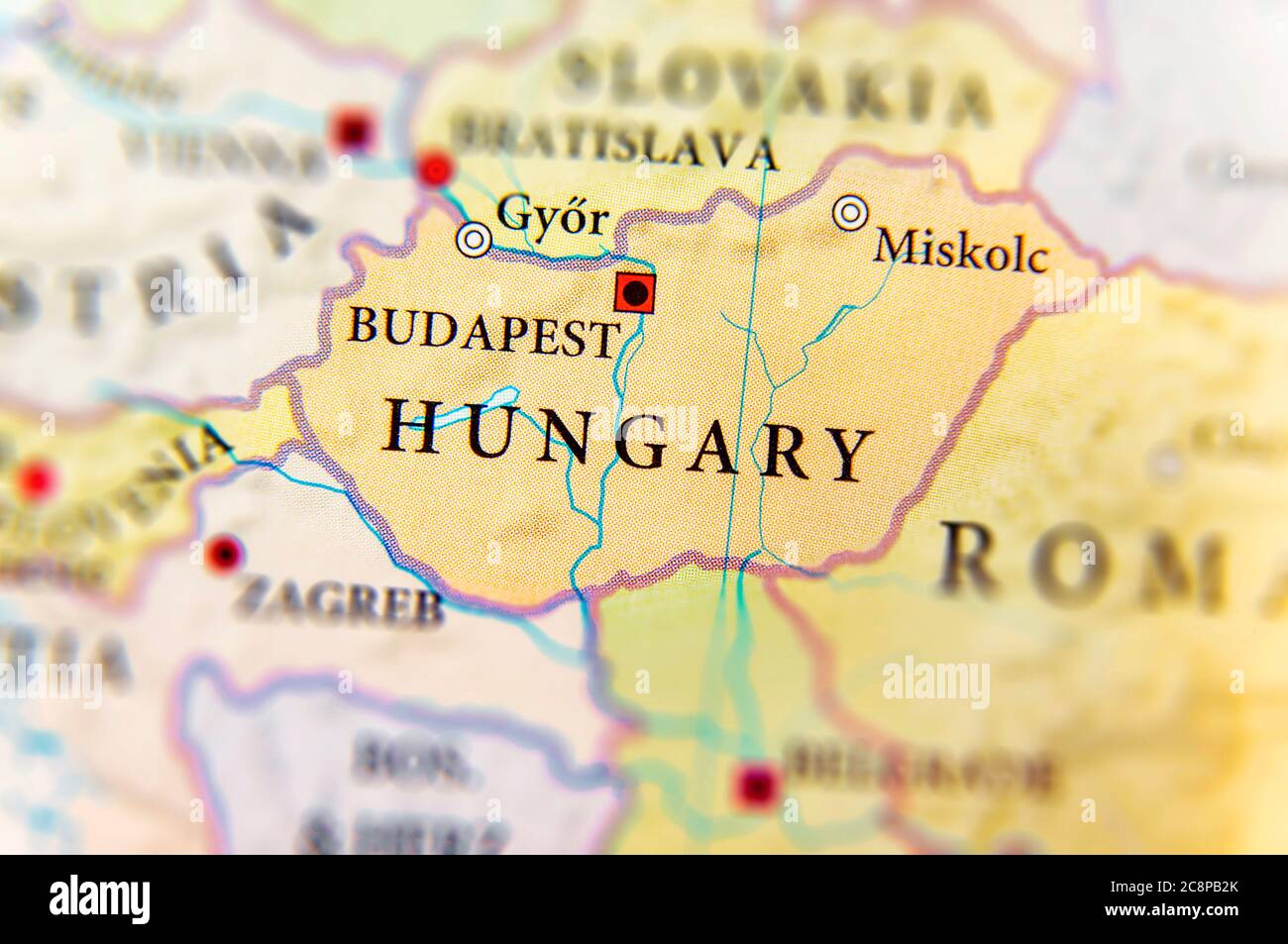 Geographic map of European country Hungary with important cities Stock ...