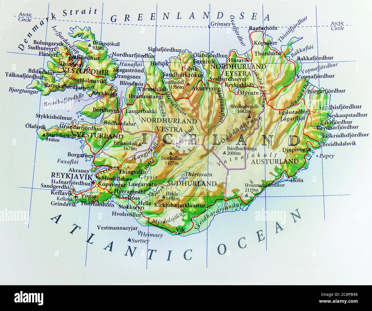 Geographic map of European country Iceland with important cities Stock ...