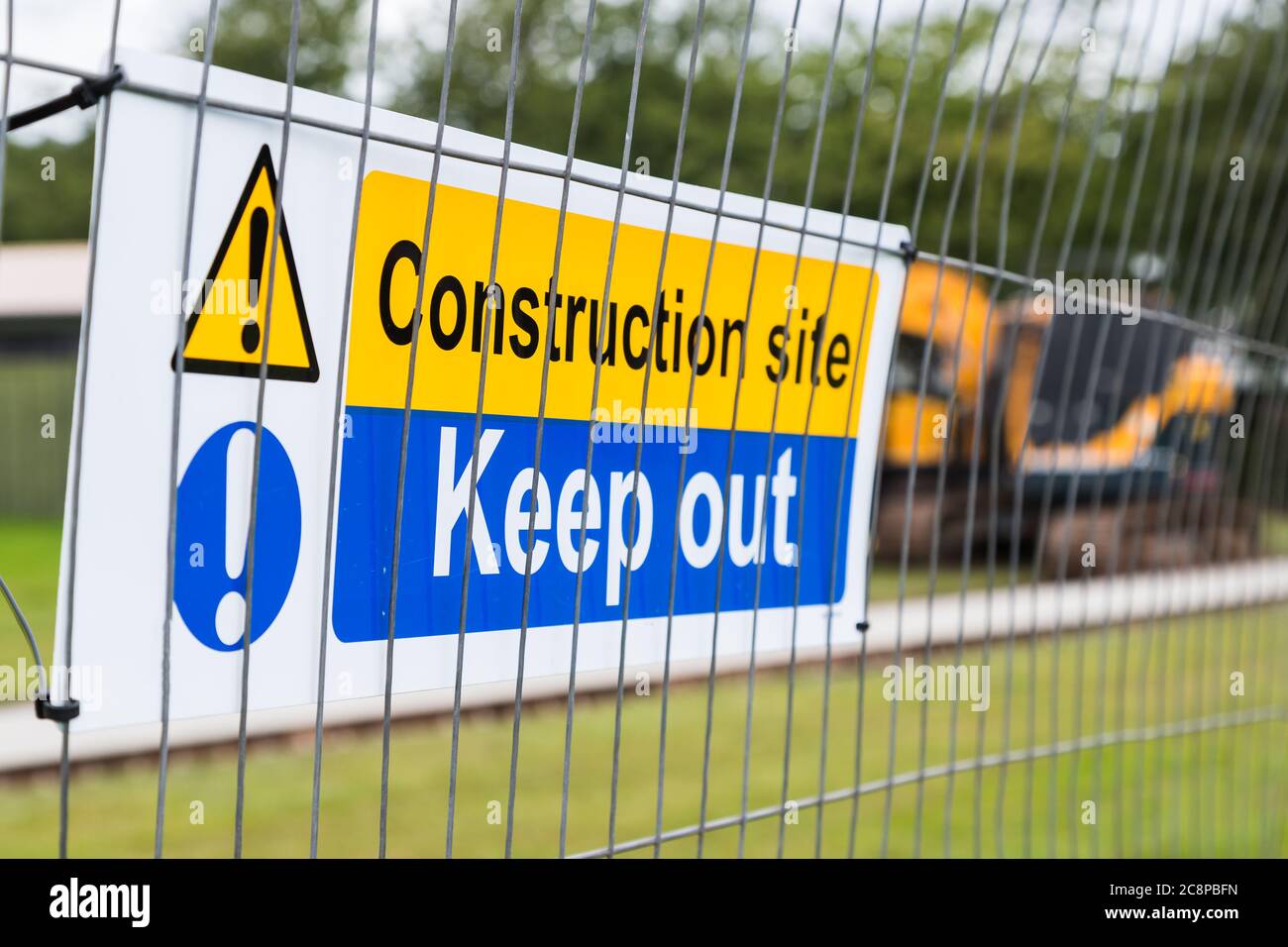 A keep out sign post seen outside a construction site on the Wirral ...