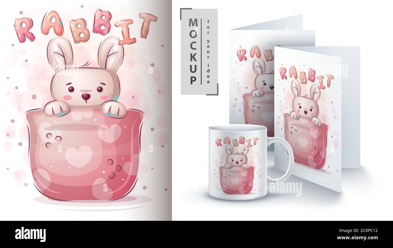 Rabbit in cup - poster and merchandising Stock Vector Image & Art - Alamy