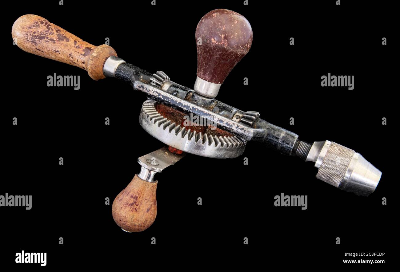 Vintage Hand Drill on a black Background Stock Photo - Alamy