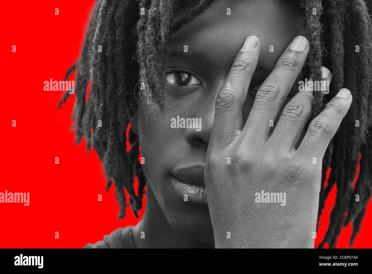 A portrait on red background Stock Photo - Alamy