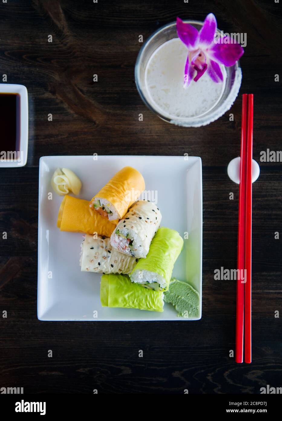 Japanese spring rolls with cocktail Stock Photo - Alamy
